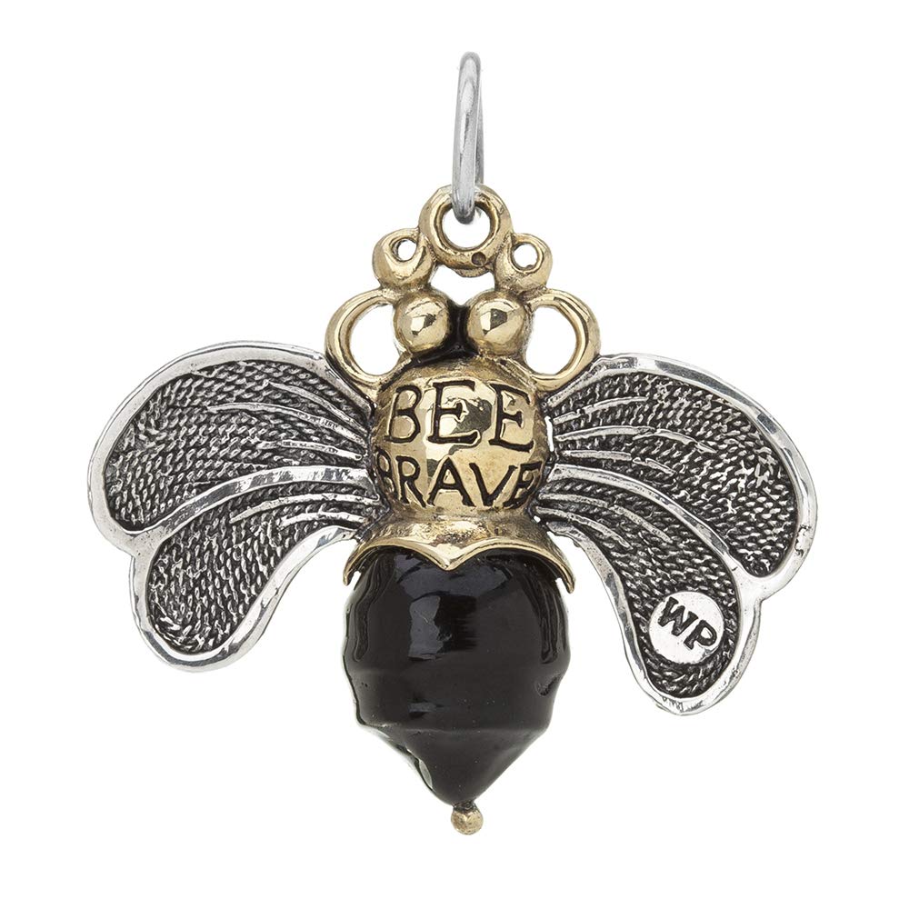 Waxing Poetic Bee Brave Sterling Silver, Brass and Black Resin Bee Pendant