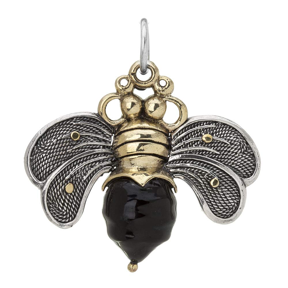 Waxing Poetic Bee Brave Sterling Silver, Brass and Black Resin Bee Pendant