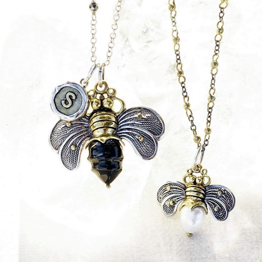 Waxing Poetic Bee Brave Sterling Silver, Brass and Black Resin Bee Pendant