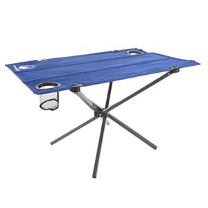 Wakeman Portable Folding Camping Table with 2 Cupholders and Carrying Bag - for Camping, Hiking, Picnics, Sporting Events, and The Beach (Blue)