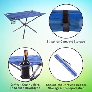 Wakeman Portable Folding Camping Table with 2 Cupholders and Carrying Bag - for Camping, Hiking, Picnics, Sporting Events, and The Beach (Blue)