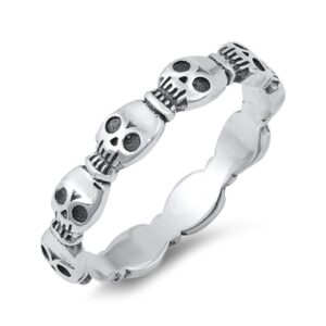 spooky interlocking skull skeleton ring new .925 sterling silver band size 9