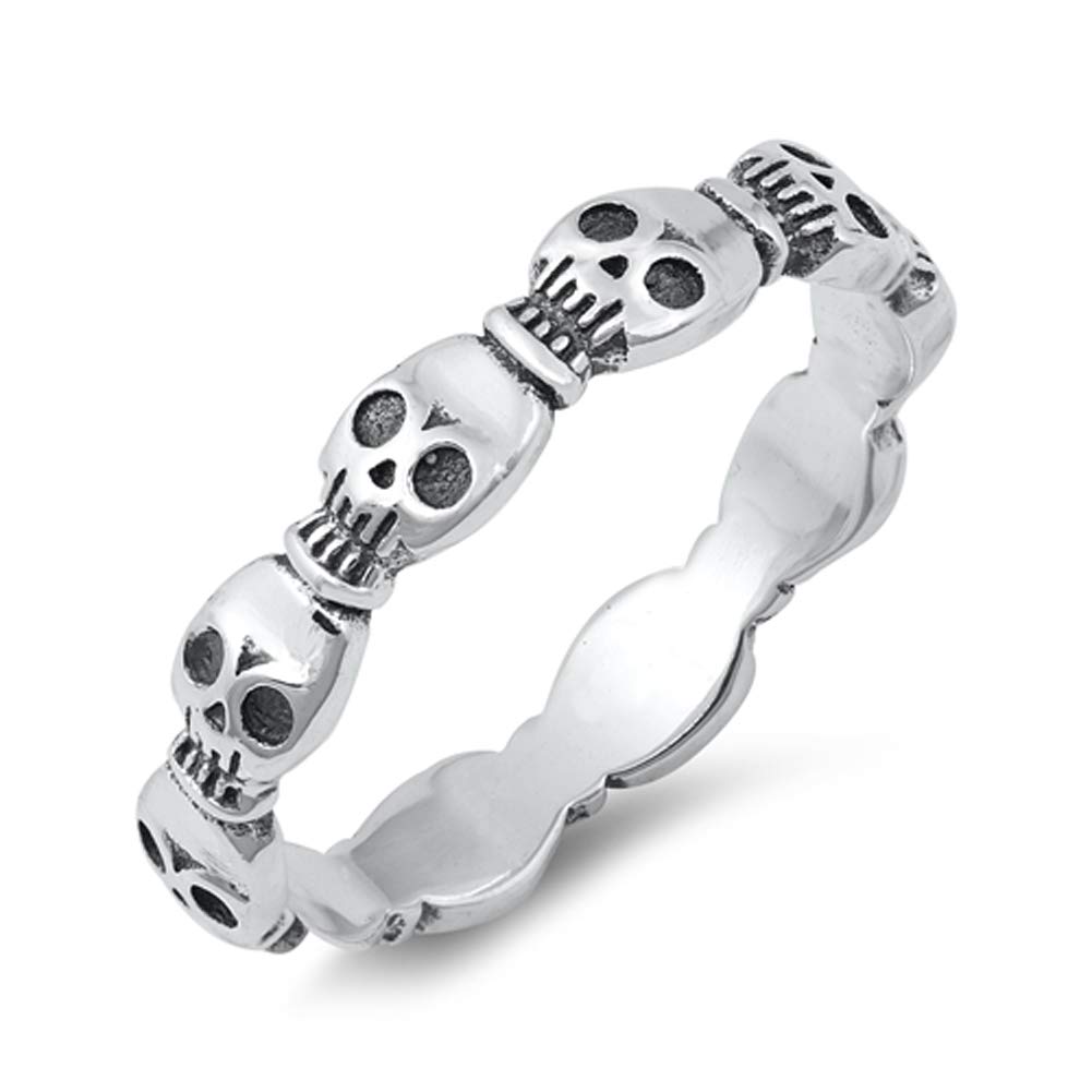 Spooky Interlocking Skull Skeleton Ring New .925 Sterling Silver Band Size 9