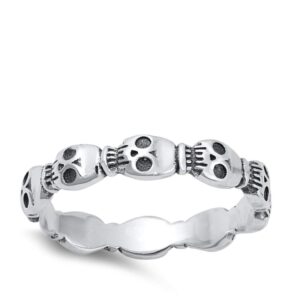 Spooky Interlocking Skull Skeleton Ring New .925 Sterling Silver Band Size 9