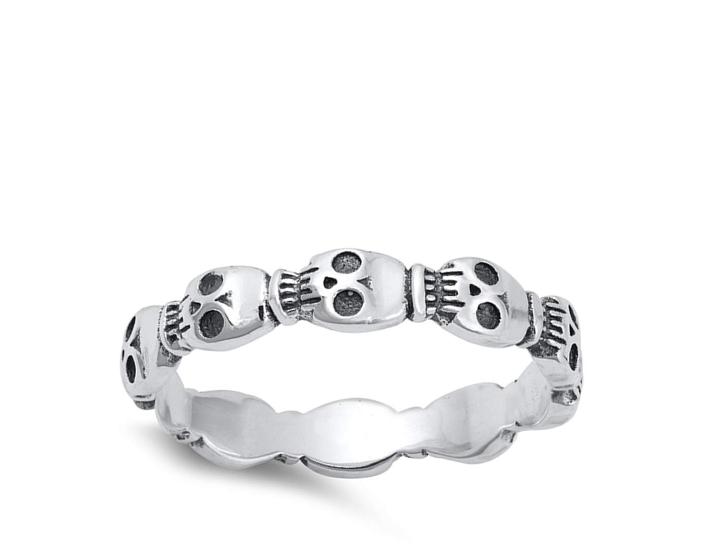 Spooky Interlocking Skull Skeleton Ring New .925 Sterling Silver Band Size 9