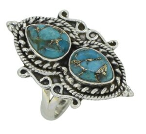 yotreasure blue copper turquoise sterling silver designer ring