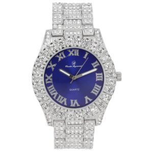 charles raymond hip hop iced out blinged men's new diamond rhinestones on trim coloful watch dial - st10327dx color (royal blue silver)