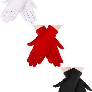 Sumind 3 Pairs Wrist Length Gloves Women Short Satin Gloves Opera Short Gloves for 1920s Wedding Party (Black 2, White 2, Red 2)