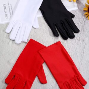 Sumind 3 Pairs Wrist Length Gloves Women Short Satin Gloves Opera Short Gloves for 1920s Wedding Party (Black 2, White 2, Red 2)