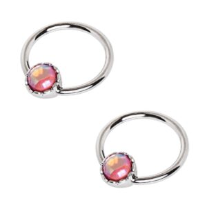 amelia fashion 14 gauge rainbow rhinestone captive bead ring 316l surgical steel (choose color) (14 gauge length 9/16" (14mm) pink)