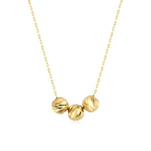 14k solid gold three ball beads necklace | 14k yellow gold necklaces for women | small beads pendant necklace | dainty round jewelry | gifts for christmas, 18"