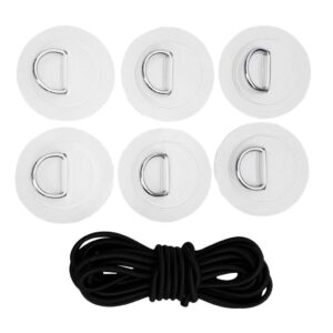 yimusic heavy duty sup bungee deck rigging kit with 6 pieces stainless steel d-ring patch suit for pvc inflatable boat kayak canoe deck accessories (white)