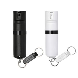 pom two-pack pepper spray keychain - maximum strength oc spray self defense - tactical compact & safe design - quick key release - 25 bursts & 10 ft range - accurate stream pattern