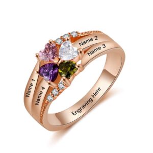 lanm mothers day gifts mothers ring 4 birthstones mothers day ring custom mom rings with 4 name personalized sterling silver rings for women family grandmother rings (rose gold, 9)