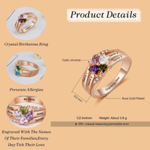 LanM Mothers Day Gifts Mothers Ring 4 Birthstones Mothers Day Ring Custom Mom Rings with 4 Name Personalized Sterling Silver Rings for Women Family Grandmother Rings (Rose gold, 9)