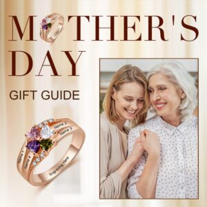 LanM Mothers Day Gifts Mothers Ring 4 Birthstones Mothers Day Ring Custom Mom Rings with 4 Name Personalized Sterling Silver Rings for Women Family Grandmother Rings (Rose gold, 9)