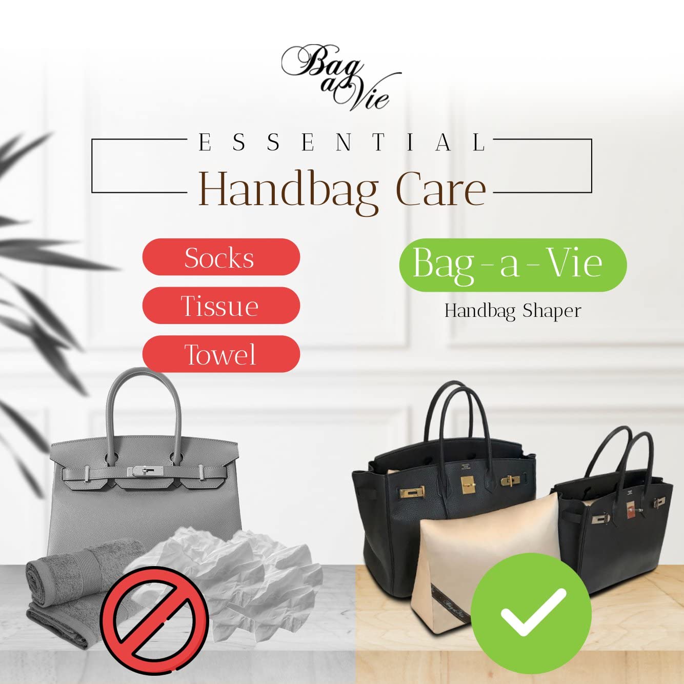 Bag-a-Vie Handbag Shaper - Champagne - Luxury Handbag Shaper Insert for Women's Purses