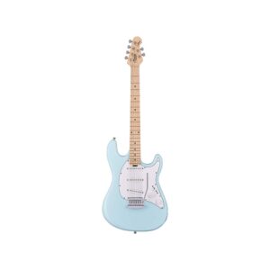 sterling by musicman 6 string solid-body electric guitar, right, daphne blue (ct30sss-dbl-m1)