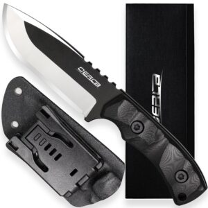 oerla tac de-0014 fixed blade outdoor duty knife 420hc stonewashed stainless steel field knife straight camping knife with g10 handle waist clip edc kydex sheath (black)