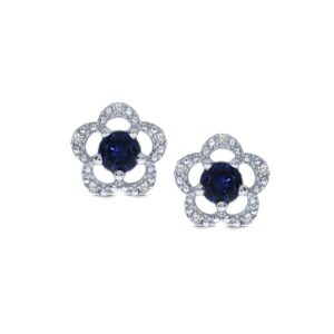 elmas 0.05 carat sterling silver round white diamond created blue sapphire stud earrings for women