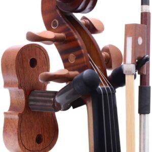 Violin Wall Mount Violin Hanger Mahogany Violin Viola Stand with Bow Hook