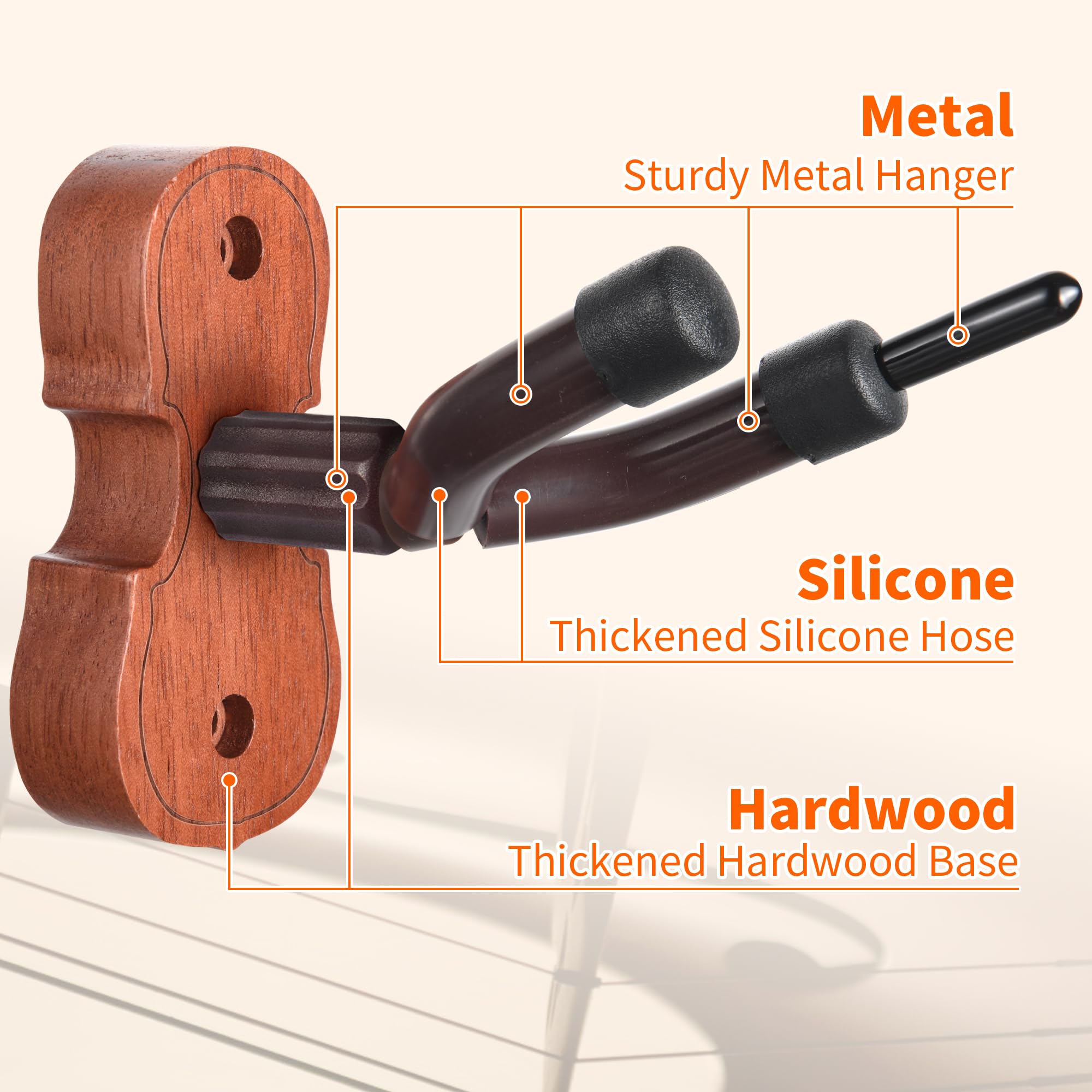 Violin Wall Mount Violin Hanger Mahogany Violin Viola Stand with Bow Hook