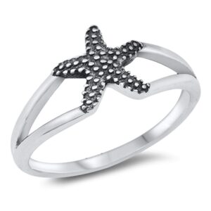 unique realistic oxidized starfish animal ring new .925 sterling silver band size 10