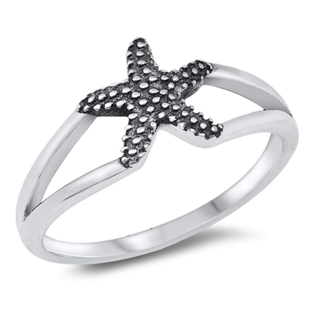 Unique Realistic Oxidized Starfish Animal Ring New .925 Sterling Silver Band Size 10