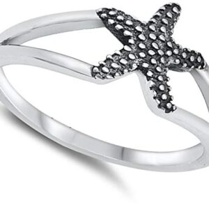 Unique Realistic Oxidized Starfish Animal Ring New .925 Sterling Silver Band Size 10