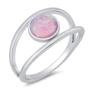 pink simulated opal open round fashion ring new .925 sterling silver band size 7