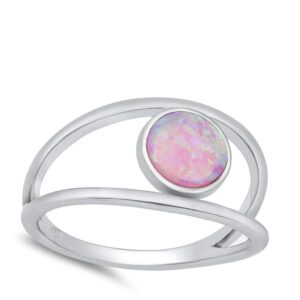 Pink Simulated Opal Open Round Fashion Ring New .925 Sterling Silver Band Size 7