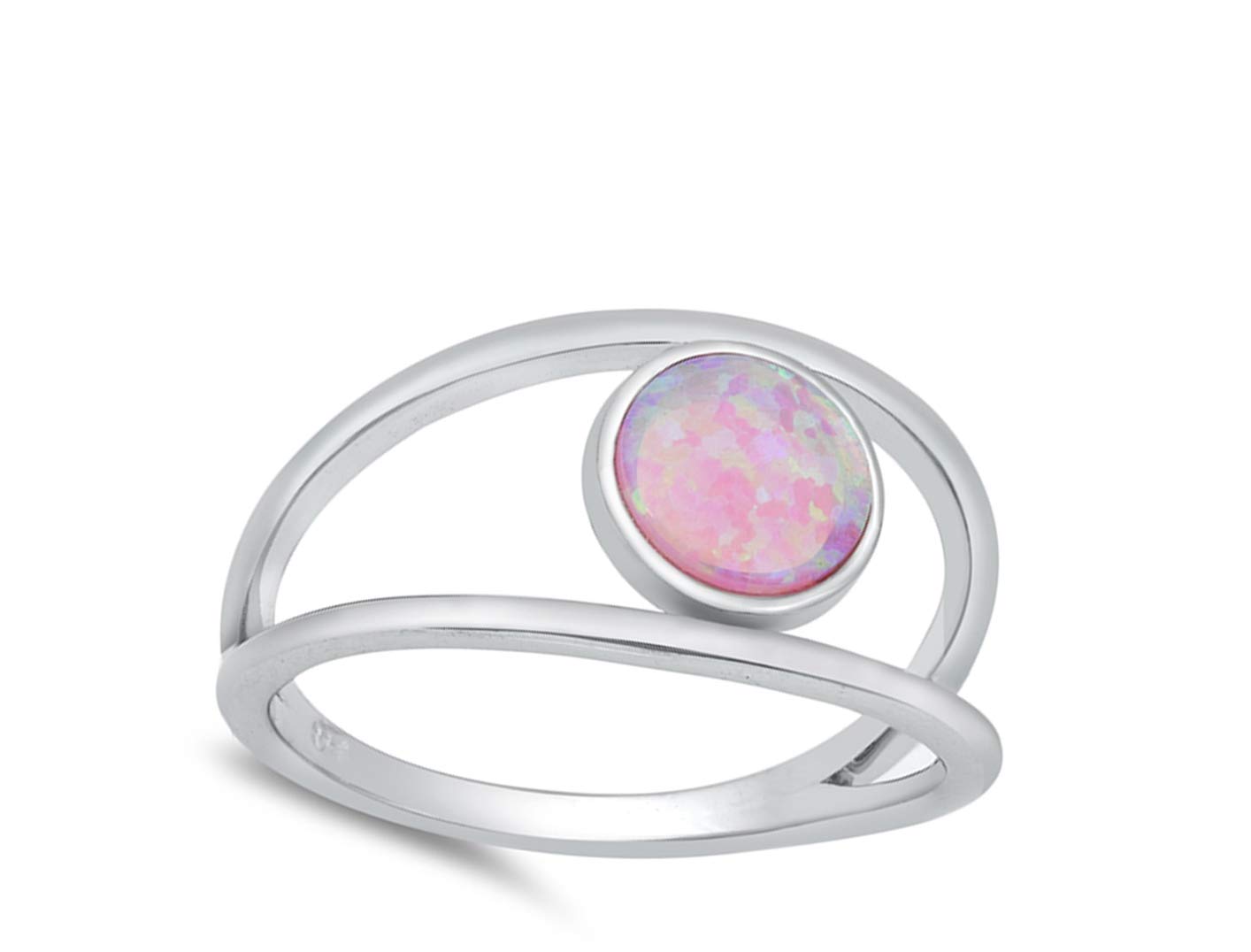 Pink Simulated Opal Open Round Fashion Ring New .925 Sterling Silver Band Size 7