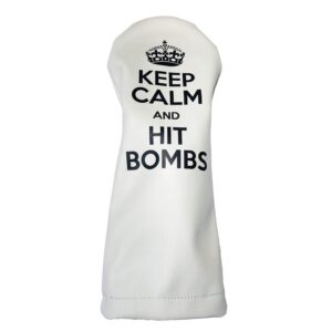 sunfish keep calm and hit bombs leather driver golf headcover white