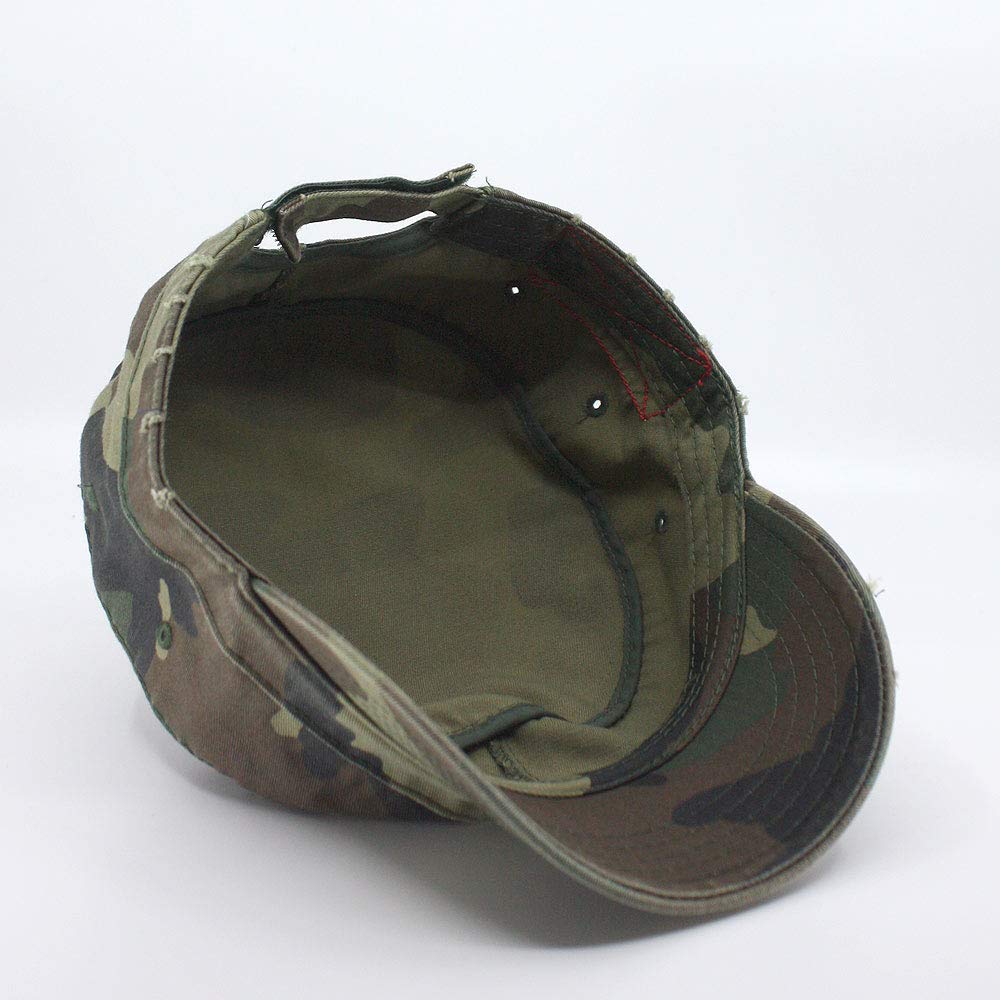 The Vintage Year Camouflage Army Outdoor Hunting Unstructured Adjustable Cadet Army Baseball Cap (Woodland Camo Frayed Cadet)