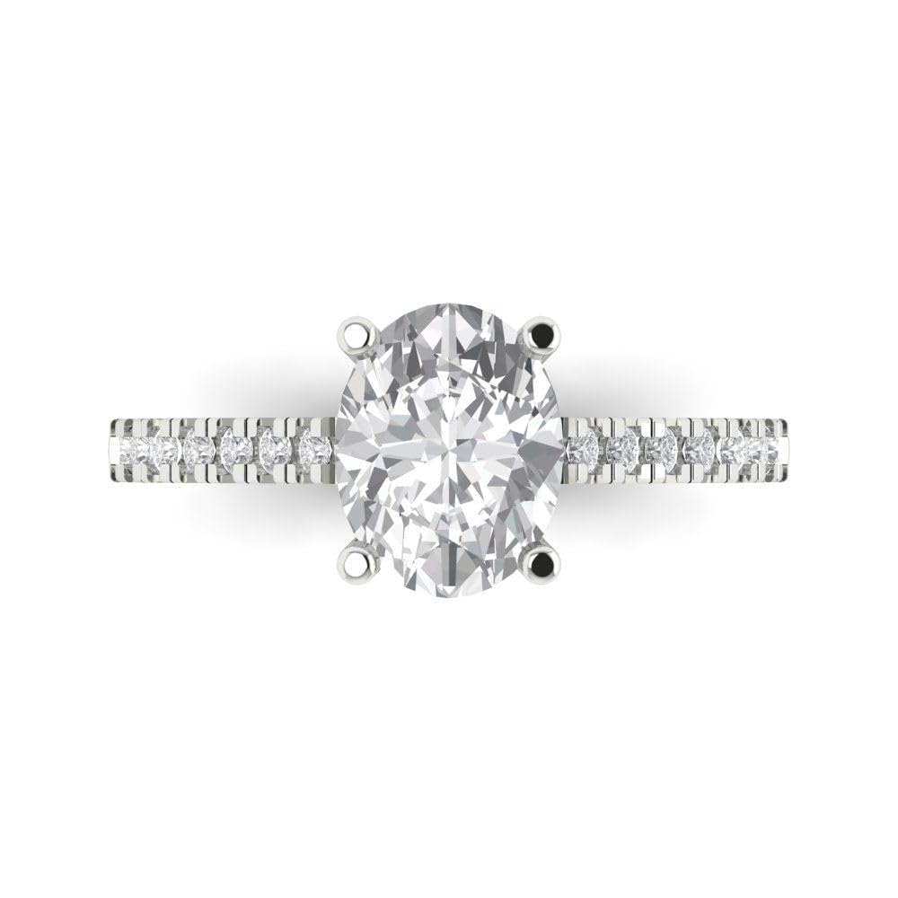 Clara Pucci 2.71 ct Oval Cut Solitaire with accent Moissanite Diamond Designer Unique Bridal Engagement Ring 14k White Gold 6