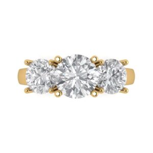 clara pucci 3.25 ct round cut solitaire 3 stone moissanite designer anniversary bridal engagement ring 14k yellow gold