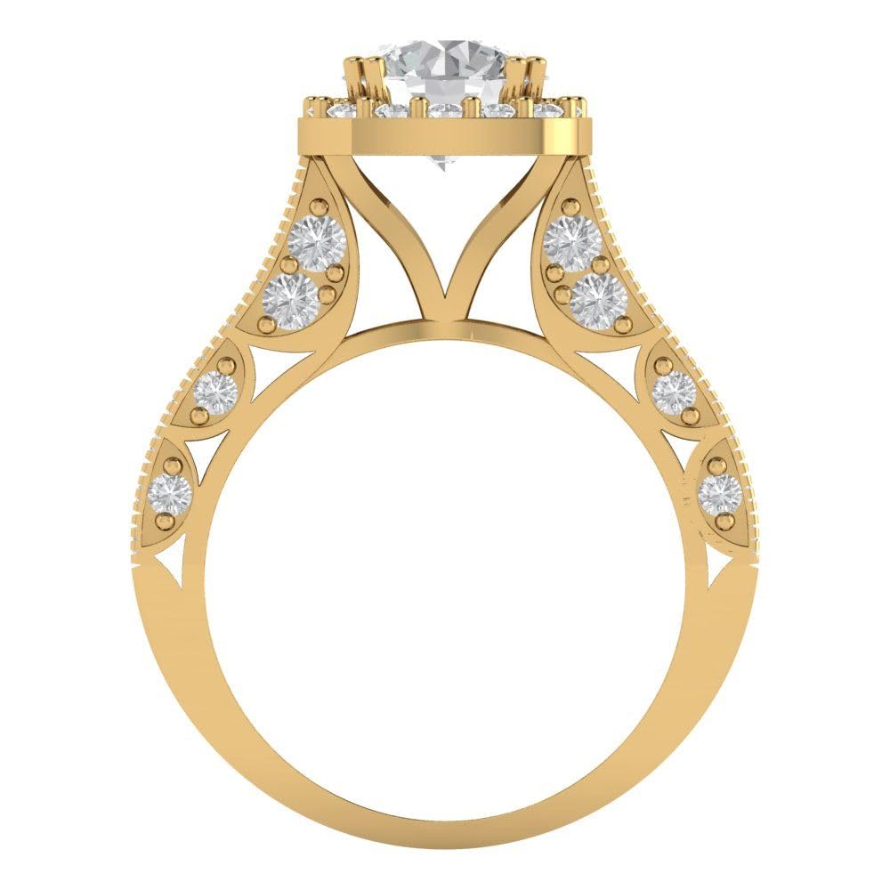 Clara Pucci 1.95 ct Round Cut Solitaire Halo Stunning Moissanite Designer Anniversary Bridal Engagement Ring 14k Yellow Gold 6