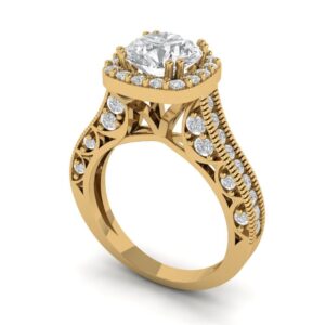 Clara Pucci 1.95 ct Round Cut Solitaire Halo Stunning Moissanite Designer Anniversary Bridal Engagement Ring 14k Yellow Gold 6