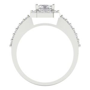 Clara Pucci 2.07 ct Emerald Cut Solitaire Halo Stunning Moissanite Designer Anniversary Bridal Engagement Ring 14k White Gold 5.5