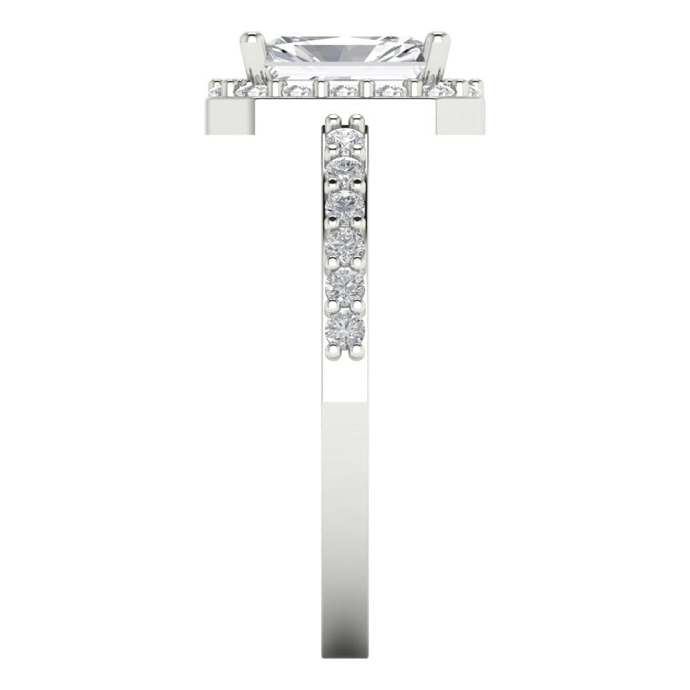 Clara Pucci 2.07 ct Emerald Cut Solitaire Halo Stunning Moissanite Designer Anniversary Bridal Engagement Ring 14k White Gold 5.5