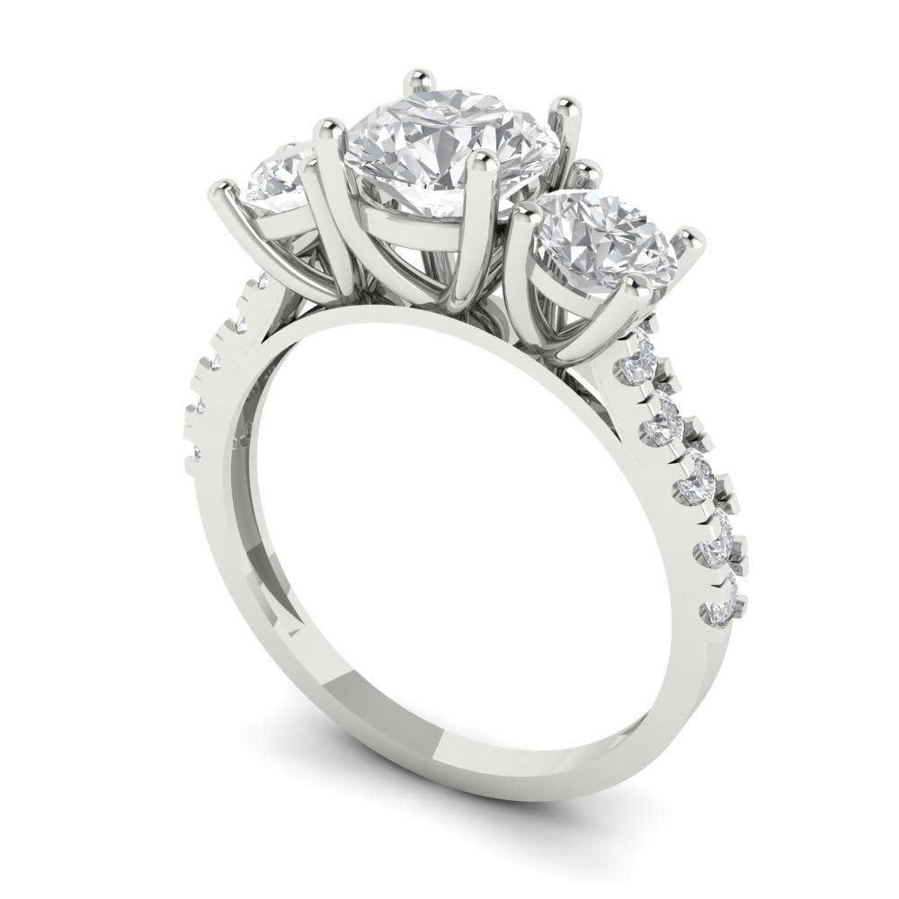 Clara Pucci 2 ct Round Cut Solitaire three stone Moissanite Designer Anniversary Bridal Engagement Ring 14k White Gold