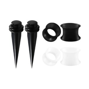 big gauges 3 pairs black acrylic 0g gauge 8mm taper expander white silicone double flare flesh tunnel piercing ear stretcher plug bg6301