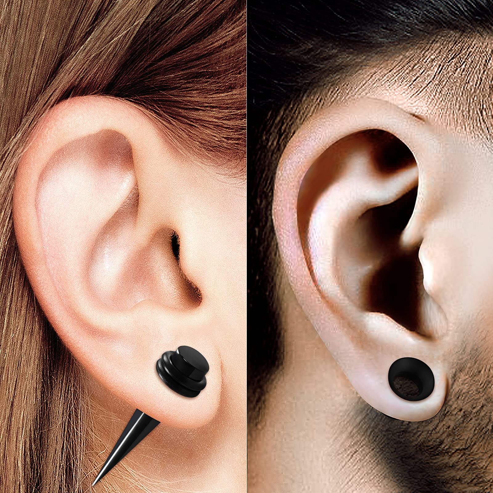 BIG GAUGES 3 Pairs Black Acrylic 0g Gauge 8mm Taper Expander White Silicone Double Flare flesh Tunnel Piercing Ear Stretcher Plug BG6301