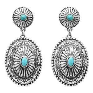 rosemarie collections women's southwestern concho style turquoise howlite stone drop statement post earrings, 2" (oval dangle concho)