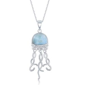 beaux bijoux sterling silver natural larimar jellyfish 18" pendant necklace