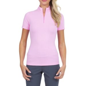 IBKUL Athleisure Wear Sun Protective UPF 50+ Icefil Cooling Short Sleeve Mock Neck Top - 87000 Candy Pink Solid L