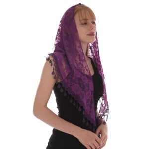 lmverna triangle scarf with fringe fashion mantilla veils catholic for women (purple)