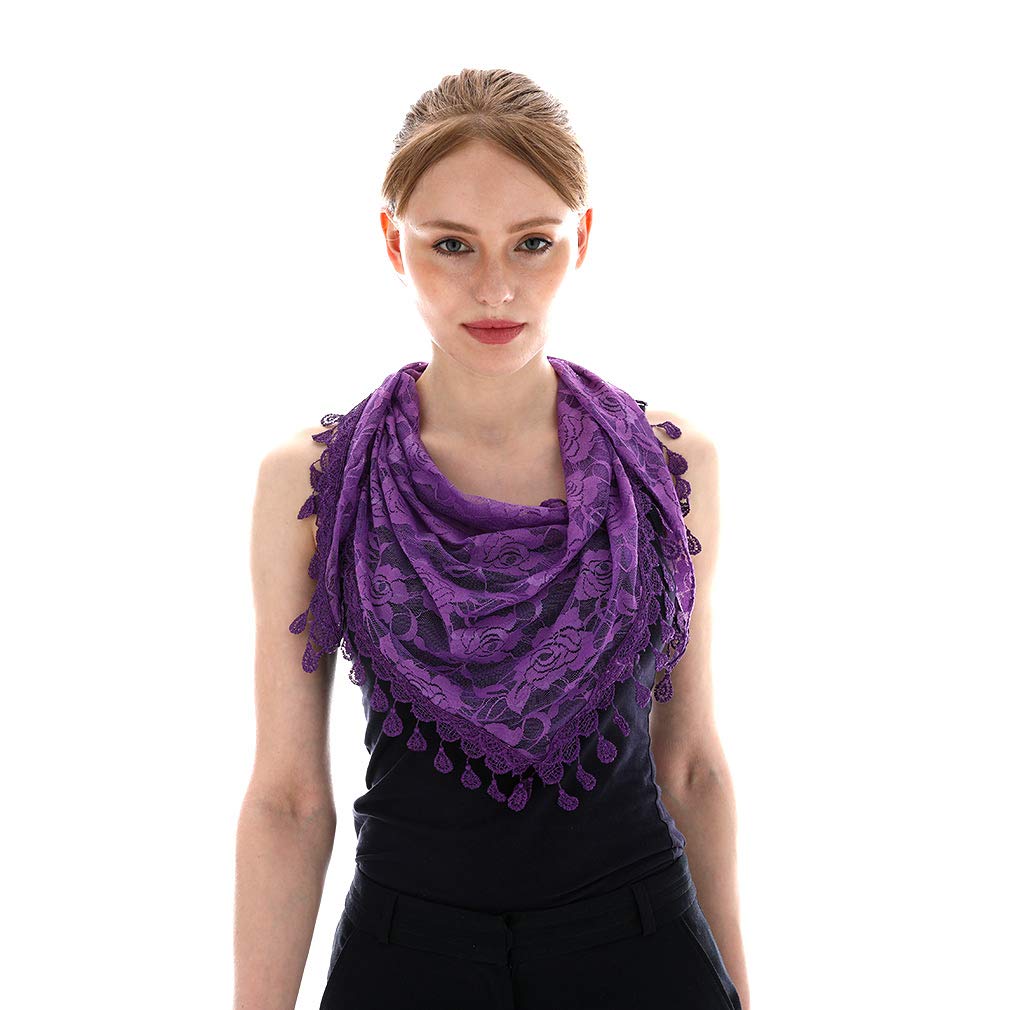 LMVERNA Triangle Scarf with Fringe Fashion Mantilla Veils Catholic for Women (Purple)