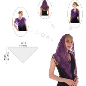 LMVERNA Triangle Scarf with Fringe Fashion Mantilla Veils Catholic for Women (Purple)