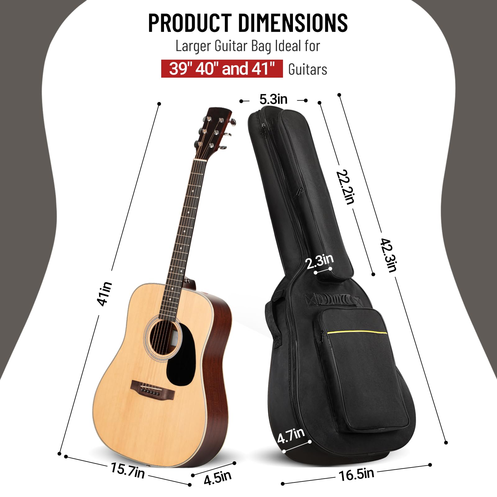 CAHAYA Acoustic Guitar Case: Gig Bag Soft Padded 41 In Water-resistent Guitar Backpack with Back Handle Loop and Large Top Pocket 0.3 In Thick Black CY0177